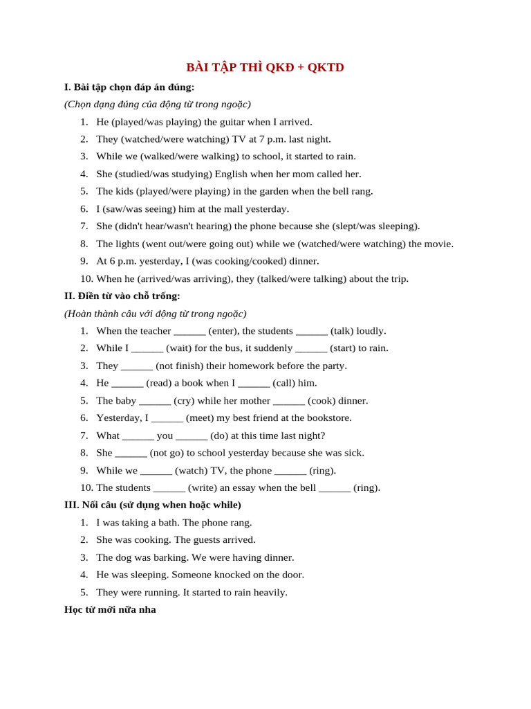 Bài tập QKĐ + QKTD | PDF