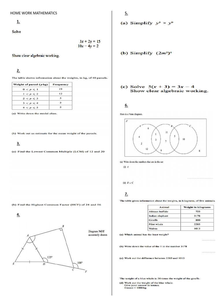Grade 5 Mathematics Homework Guide | PDF