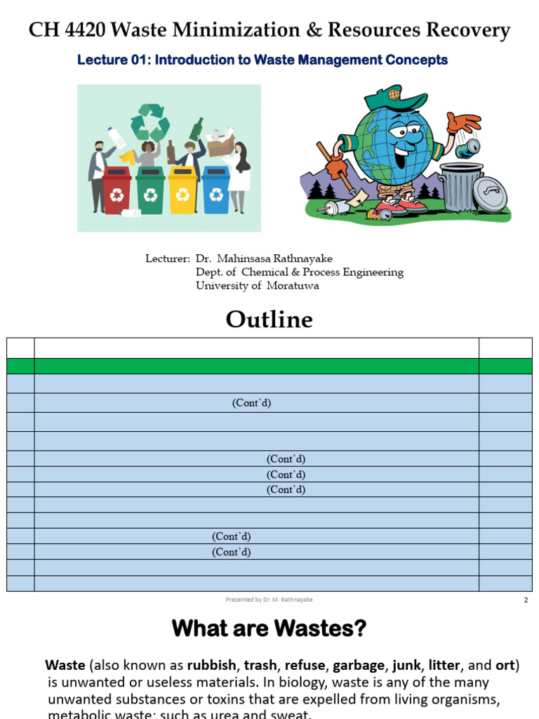 Lecture 01 - Introduction to Waste Management Concepts | PDF | Waste ...