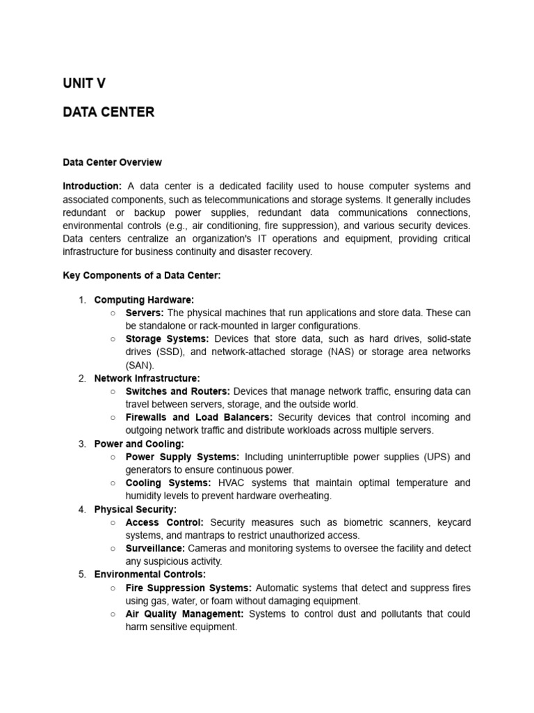 UNIT V Data Center | PDF | Data Center | Cloud Computing