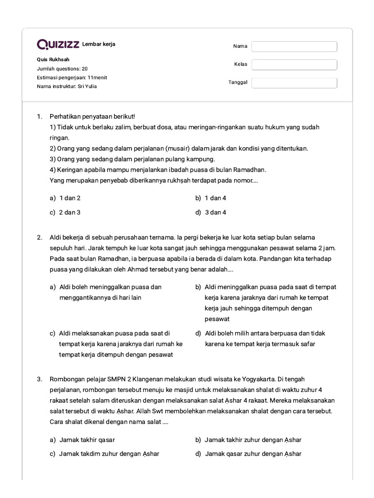 Quis Rukhsah - Quizizz | PDF