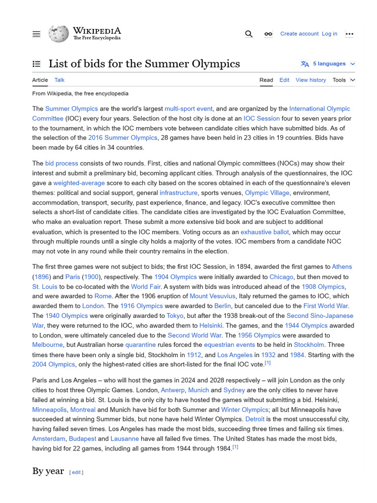 En-Wikipedia-Org - List of Bids For The Summer Olympics | PDF | Olympic ...