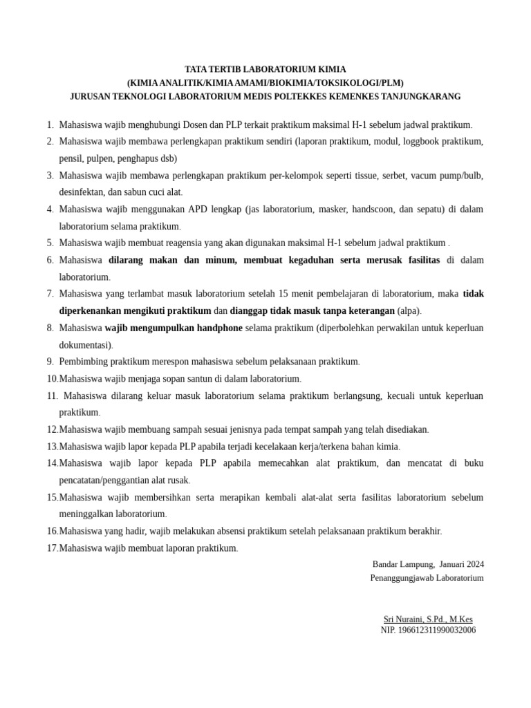 Tata Tertib Lab Kimia Pdf