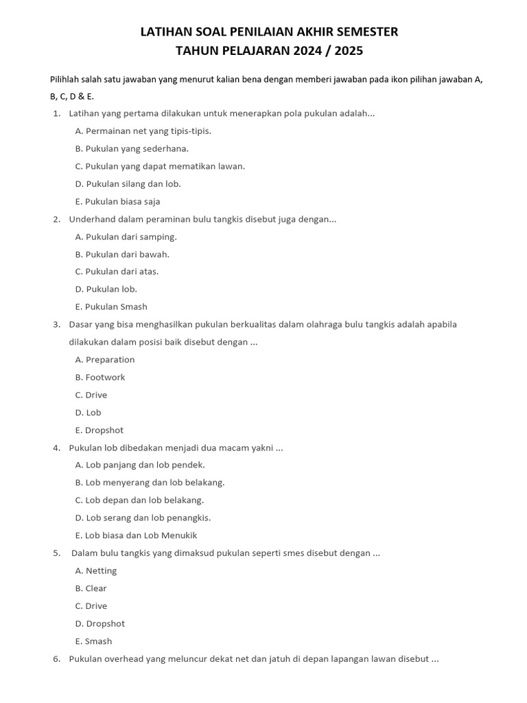 LATIHAN SOAL PENILAIAN AKHIR SEMESTER | PDF