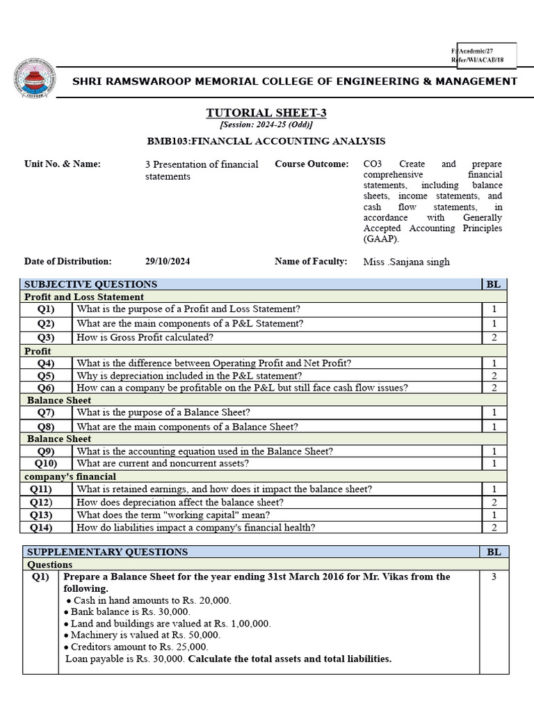 2401 MBA 3 TuT BMB103 ACCOUNTING SANJANASINGH | PDF | Income Statement | Balance Sheet