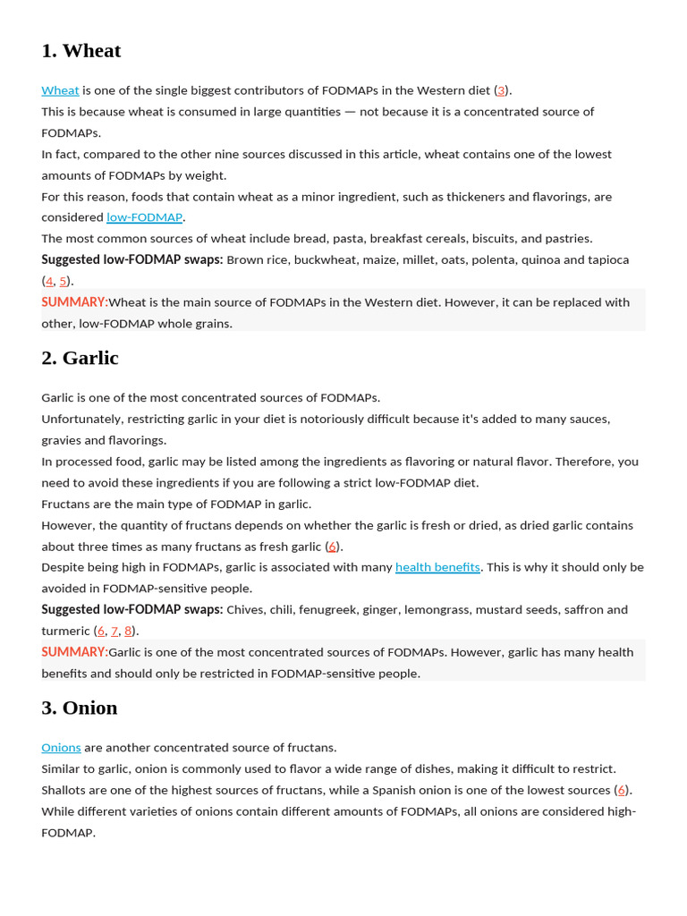 FODMAP Sources and Low-FODMAP Swaps | PDF | Sugar Substitute | Cereals