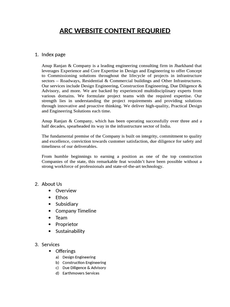 ARC WEBSITE CONTENT REQURIED | PDF