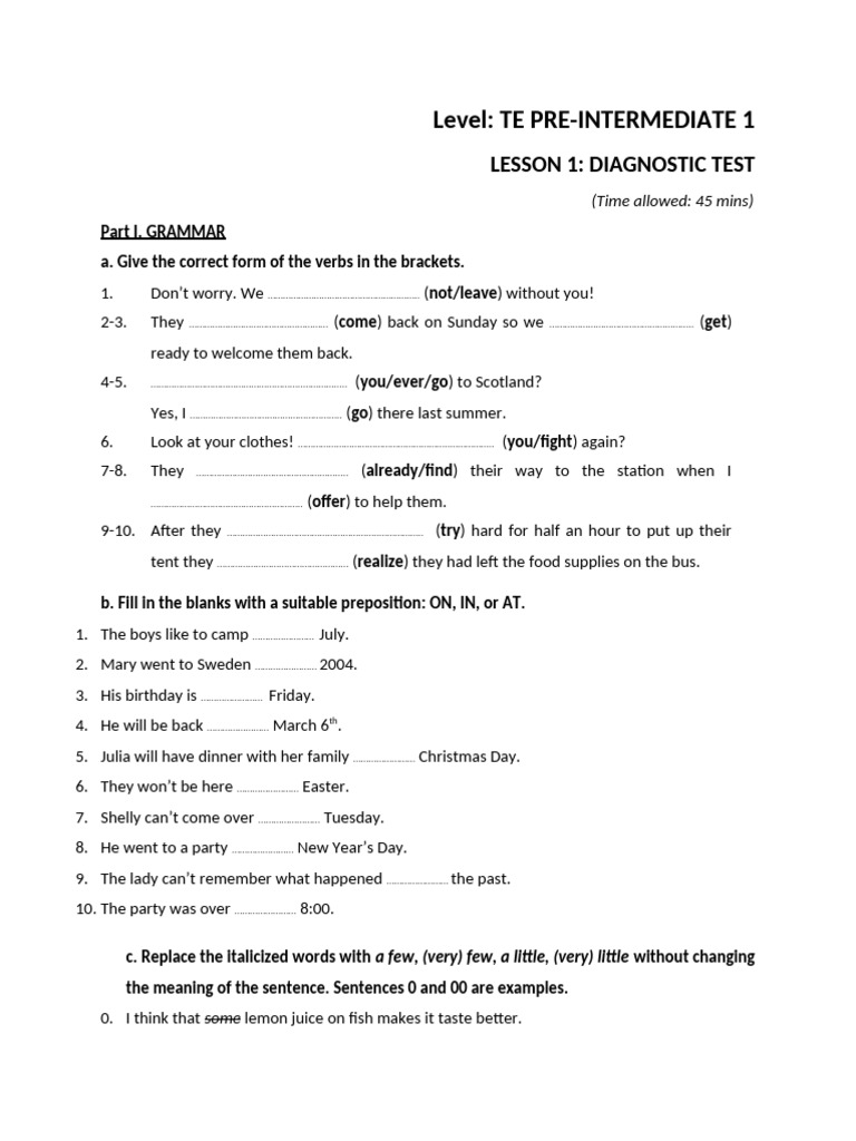 TE PRE-INTERMEDIATE 1 LESSON 1 | PDF | Flight Attendant | Linguistics