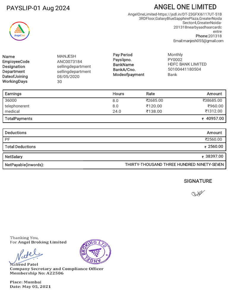 AUGUST PAY SLIP | PDF