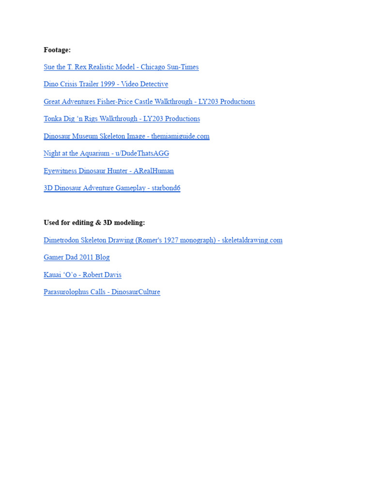 Creepy Dinosaur - Game SOURCES | PDF