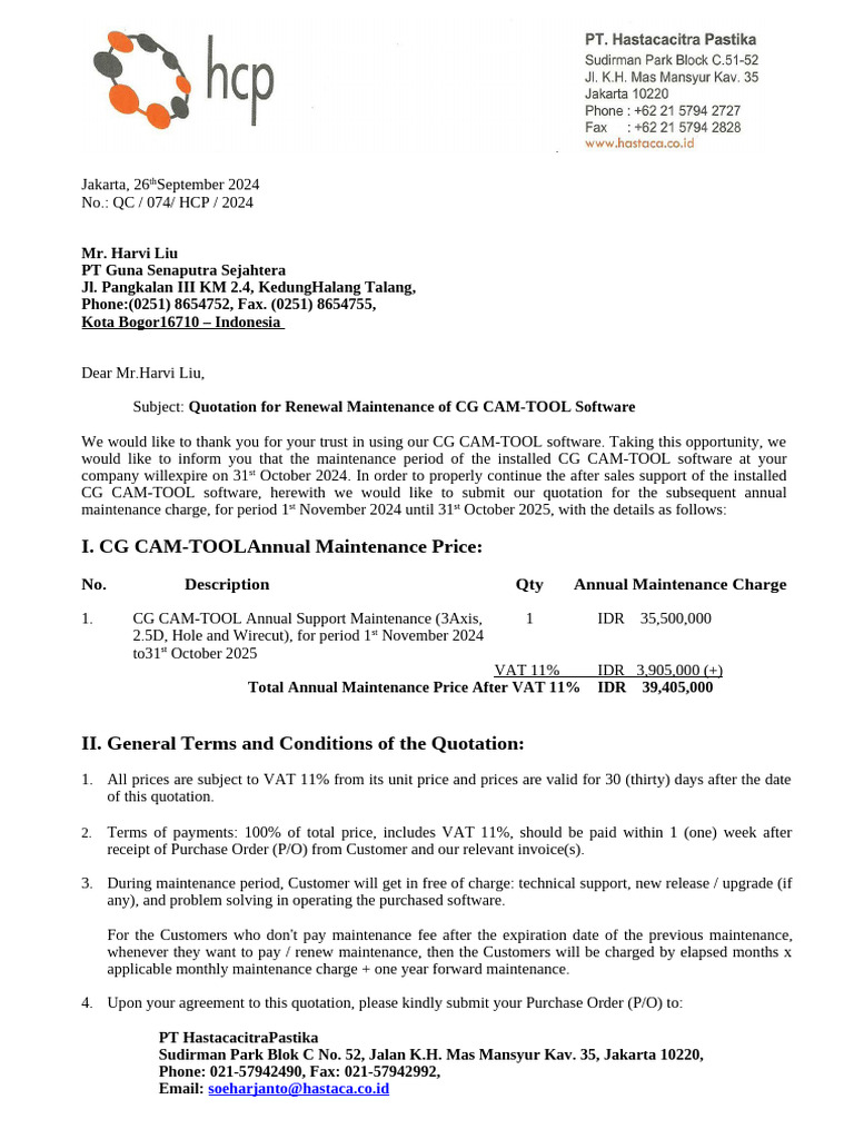 Quotation renewal subs CG CAM-TOOL for PT GSS - 6 Sep 2023 | PDF ...