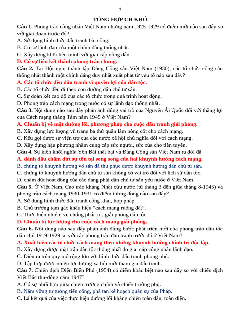 Tổng Hợp Ch Khó Câu 1.: B. chứng tỏ khuynh hướng vô sản đã thu phục được khuynh hướng dân chủ tư ...