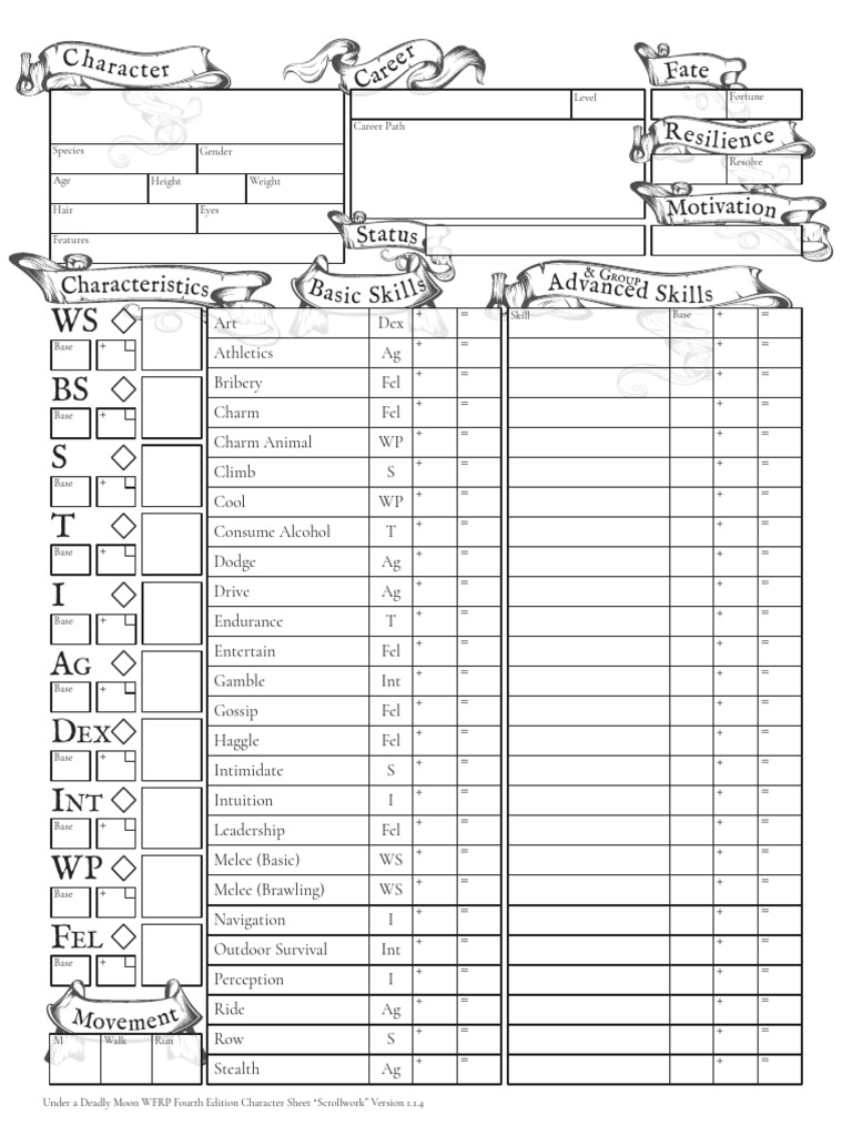 WFRP 4e Character Sheet Scrollwork-1-1-4 | PDF