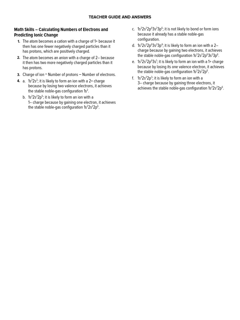 Math Skills Answer Key - Calculating Numbers of Electrons and ...