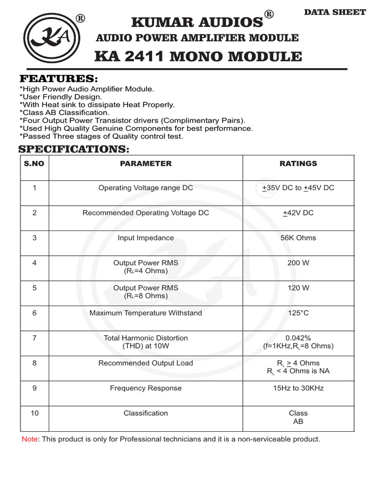 Ka Data Sheet 2411 Mono N | PDF