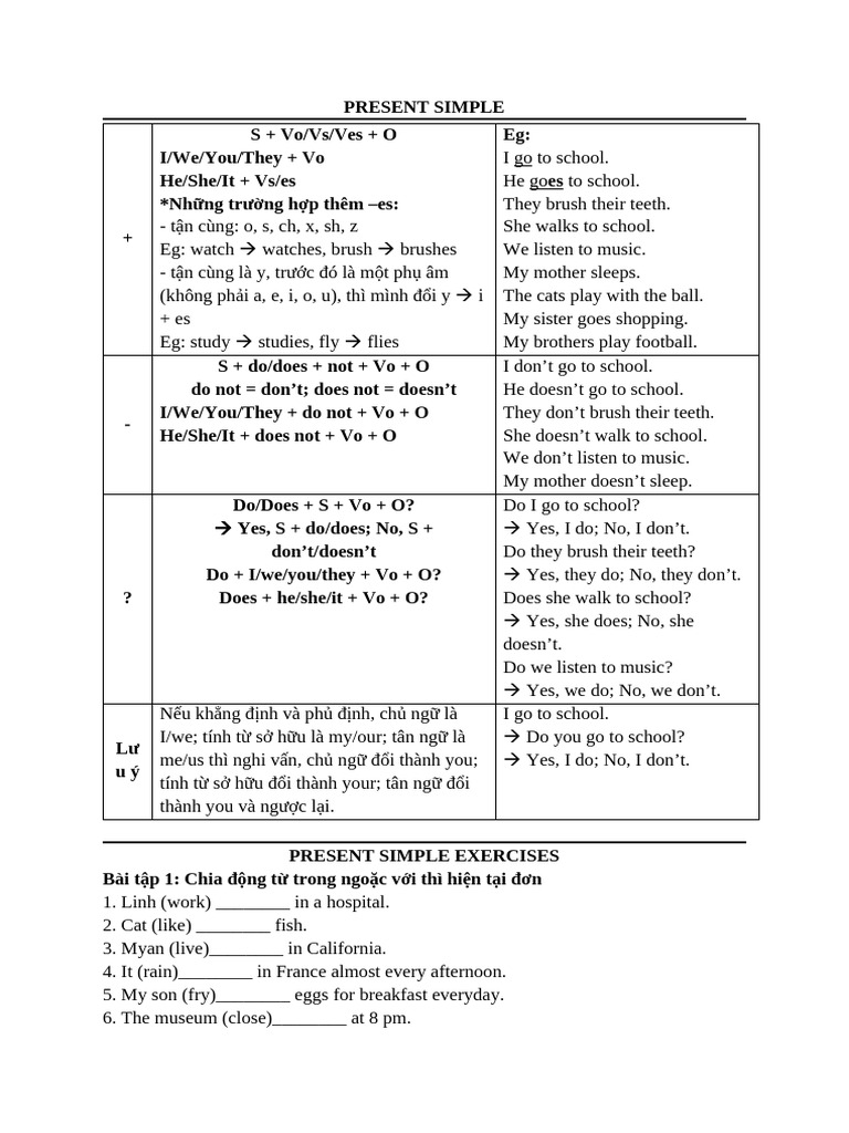 Present Simple Exercises | PDF