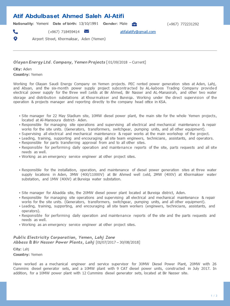 CV - Atif Abdulbaset Ahmed Saleh Al-Atifi - 1-19 30 38 | PDF | Turbine | Engines