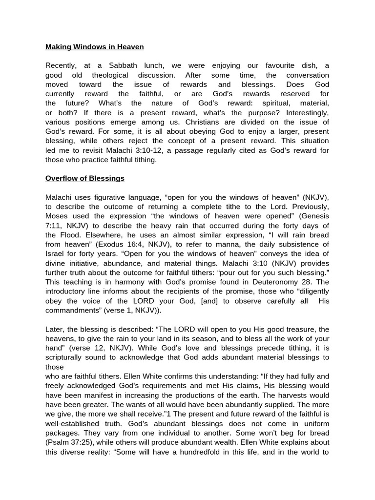 Understanding the Windows of Heaven | PDF | Tithe | Heaven