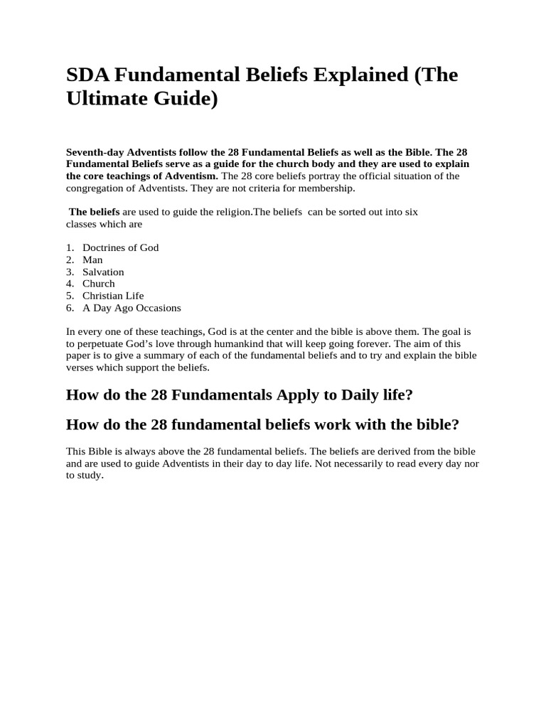 SDA Fundamental Beliefs Explained | PDF | Sabbath In Christianity ...