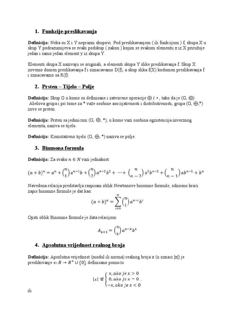 Matematika 1 - Skripta | PDF