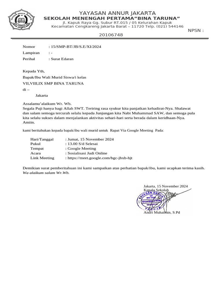 SURAT Edaran SMP 2024 | PDF
