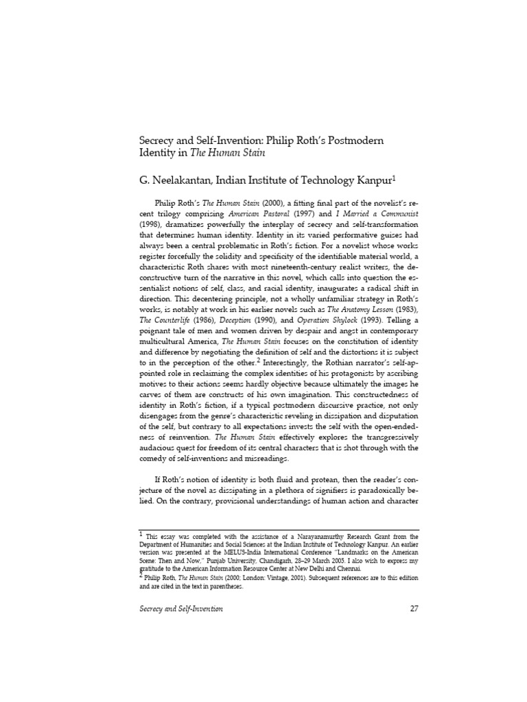 Secrecy and Self Invention Philip Roths | PDF
