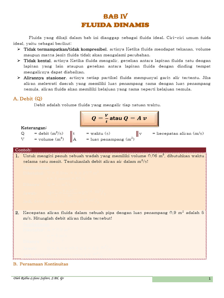 Bahan Ajar 4 (Fluida Dinamis) 1 | PDF
