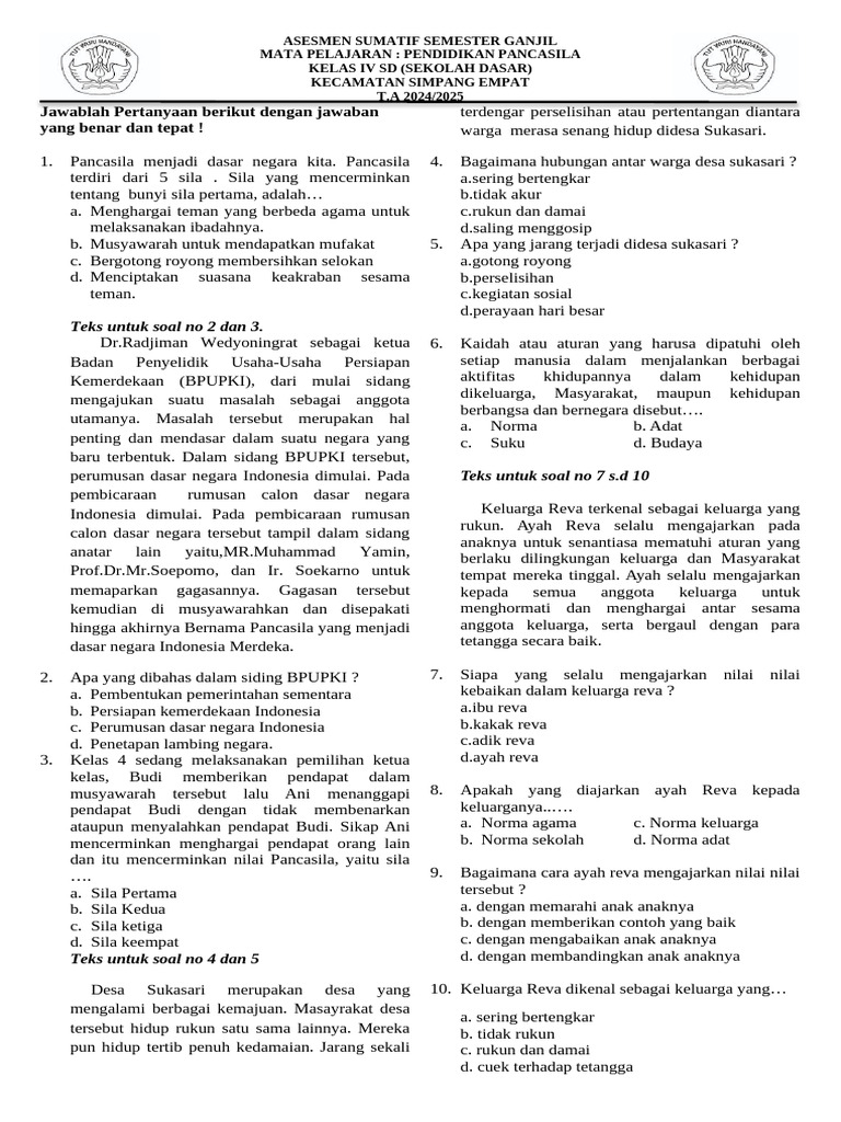 ASESMEN SAS GANJIL PP 2024 | PDF