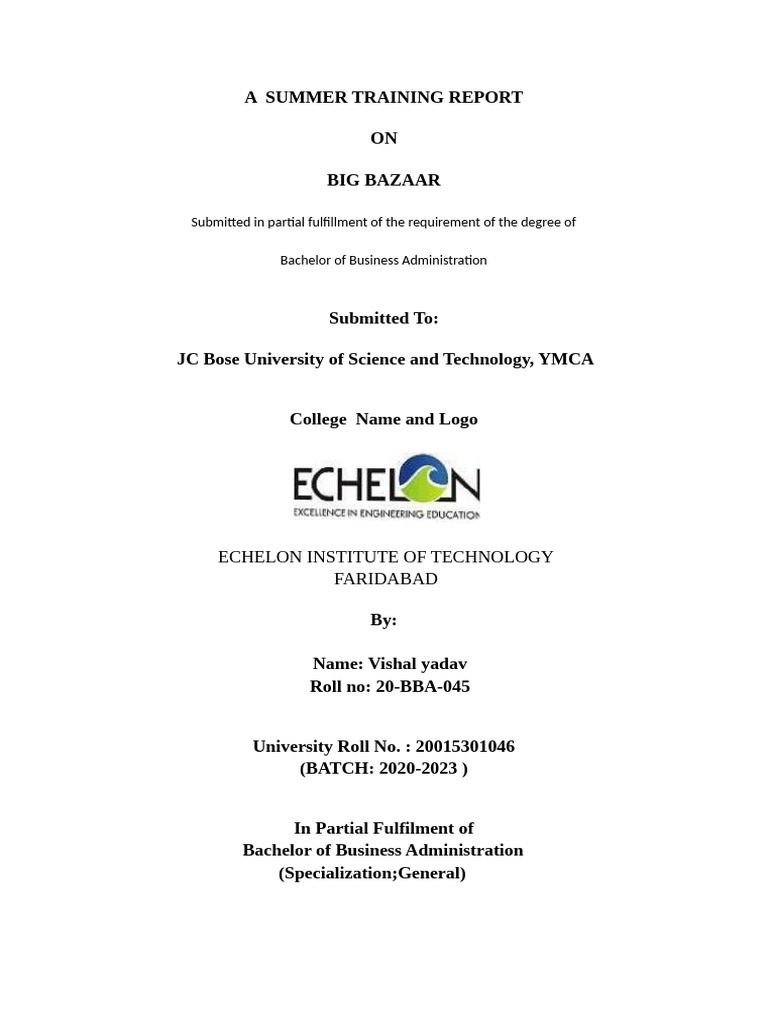 Cover Page- BBA-5 Th Sem Strvishal Yadav | PDF