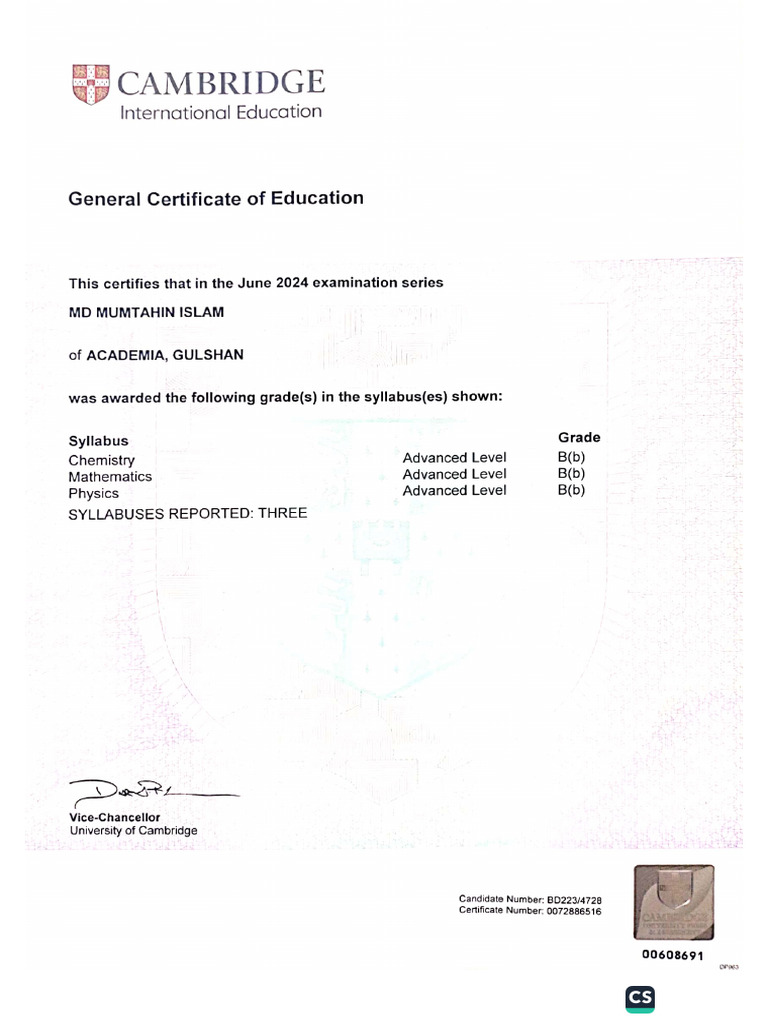 ALEVEL CERTIFICATE | PDF