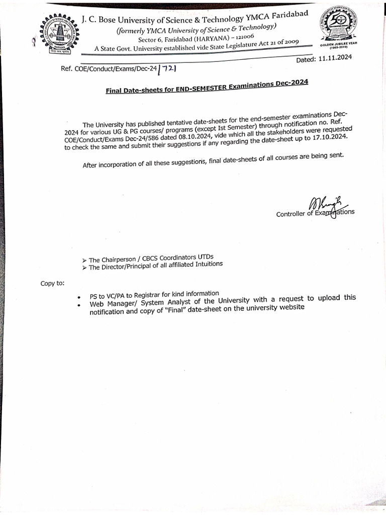 Final Date-Sheet For END-Semester Examination Dec-2024 | PDF