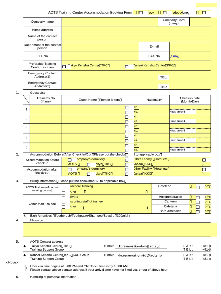 AOTS Training Center Booking Form | PDF | Hospitality Industry | Hotel