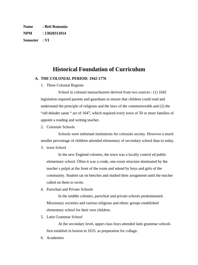 Historical Foundation of Curriculum | PDF | Curriculum | Schools