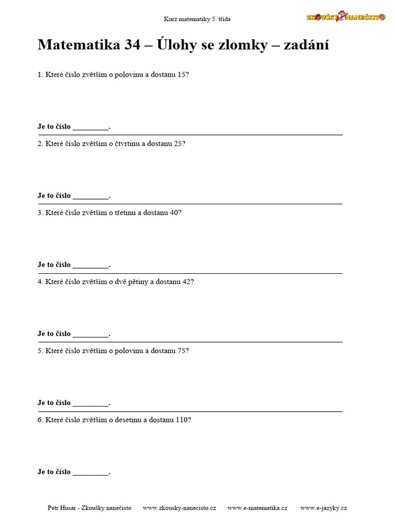 34-Úlohy Se Zlomky - A | PDF