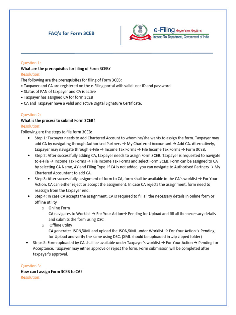 FAQ for Filing Form 3CEB | PDF | Irs Tax Forms | Taxpayer