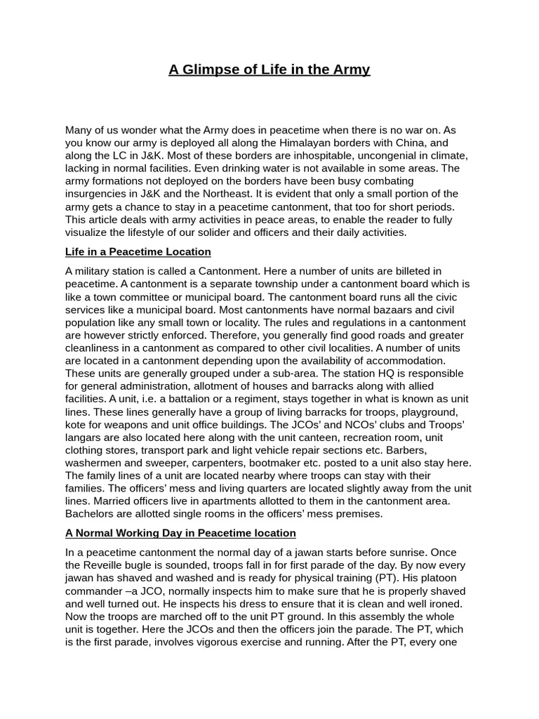 Article on A Glimpse of Life in the Army By Lt Aditya | PDF | Military