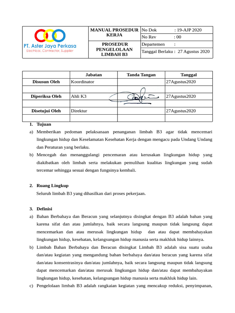 25. SOP Penanganan Limbah B3 | PDF