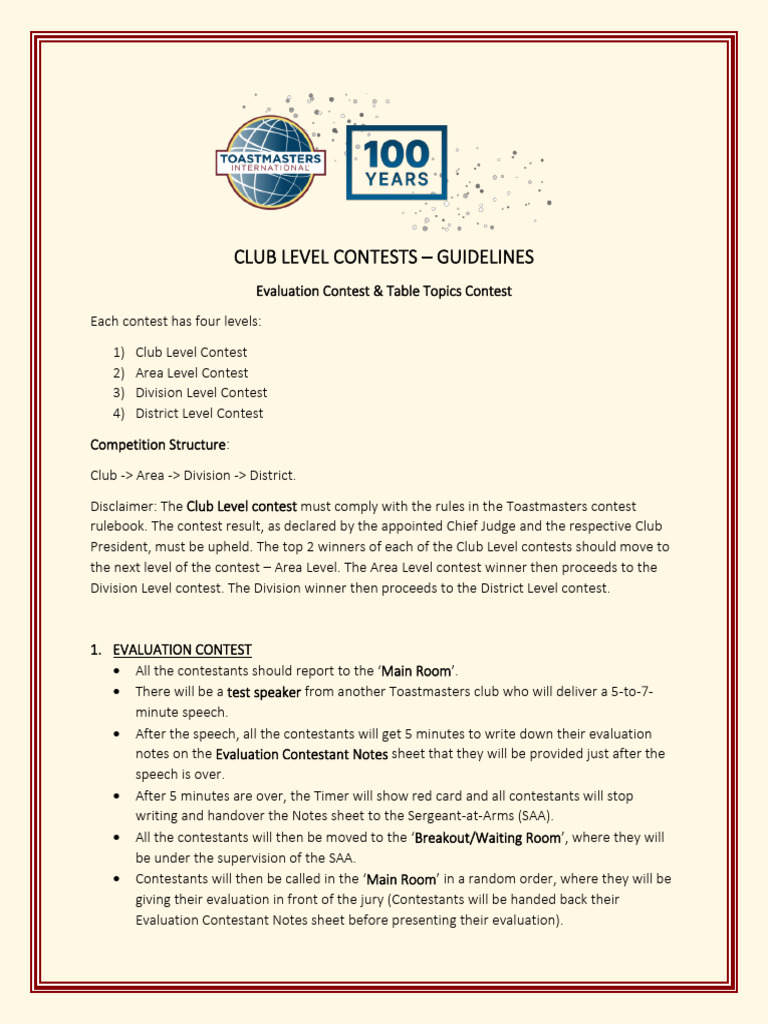 Guidelines & Rules - Evaluation & Table Topics Contest 2024 | PDF