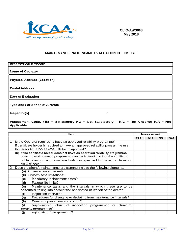 Aircraft Maintenance Checklist | PDF | Reliability Engineering