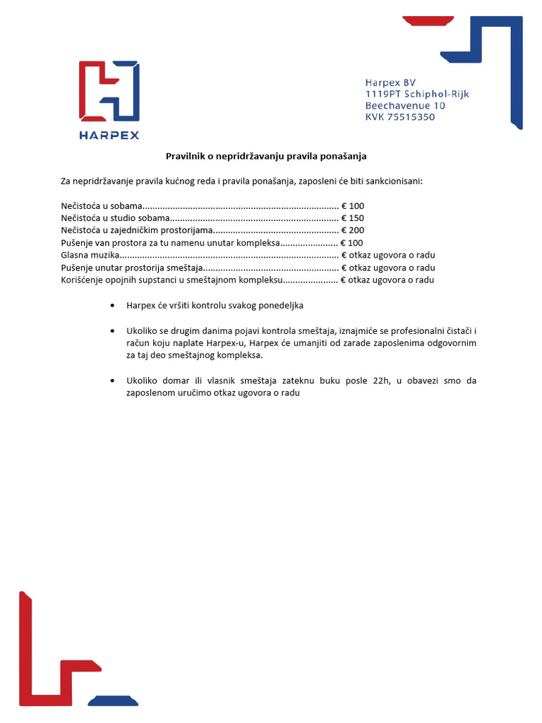 Pravilnik o Nepridrzavanju Pravila Ponasanja - 2023 | PDF