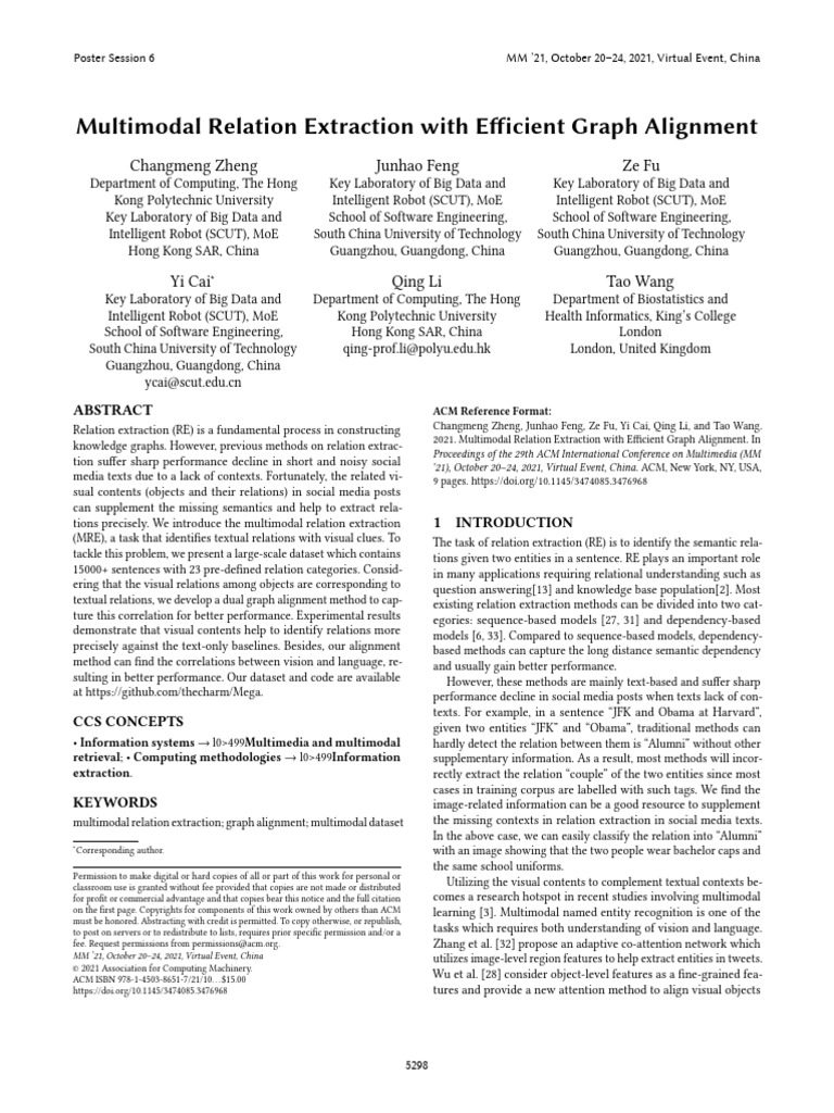 Multimodal Relation Extraction With Efficient Graph Alignment Zheng Mm21 Pdf Parsing