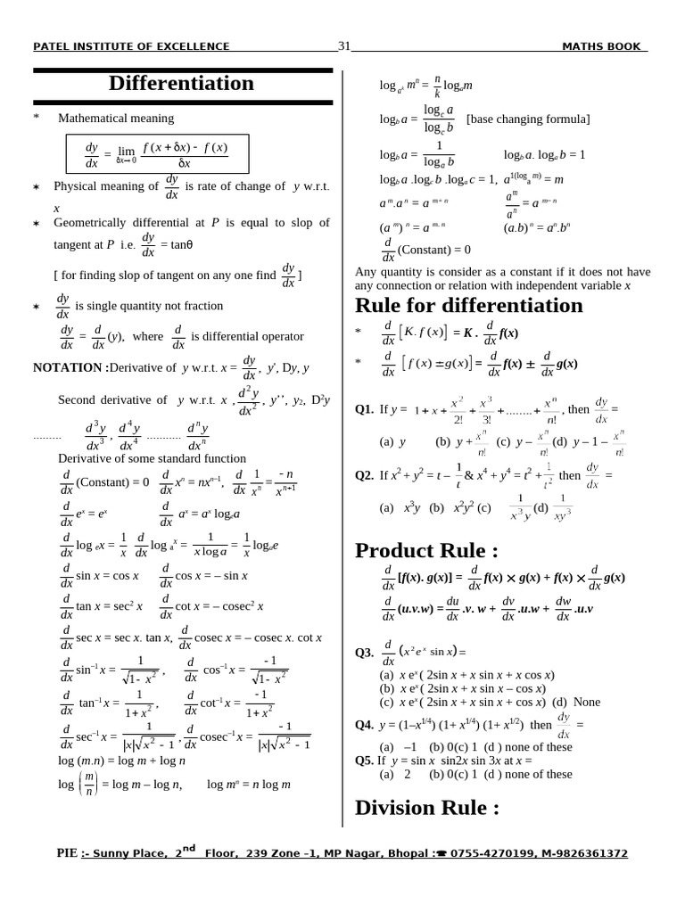 Differentiation | PDF | Derivative | Mathematical Analysis