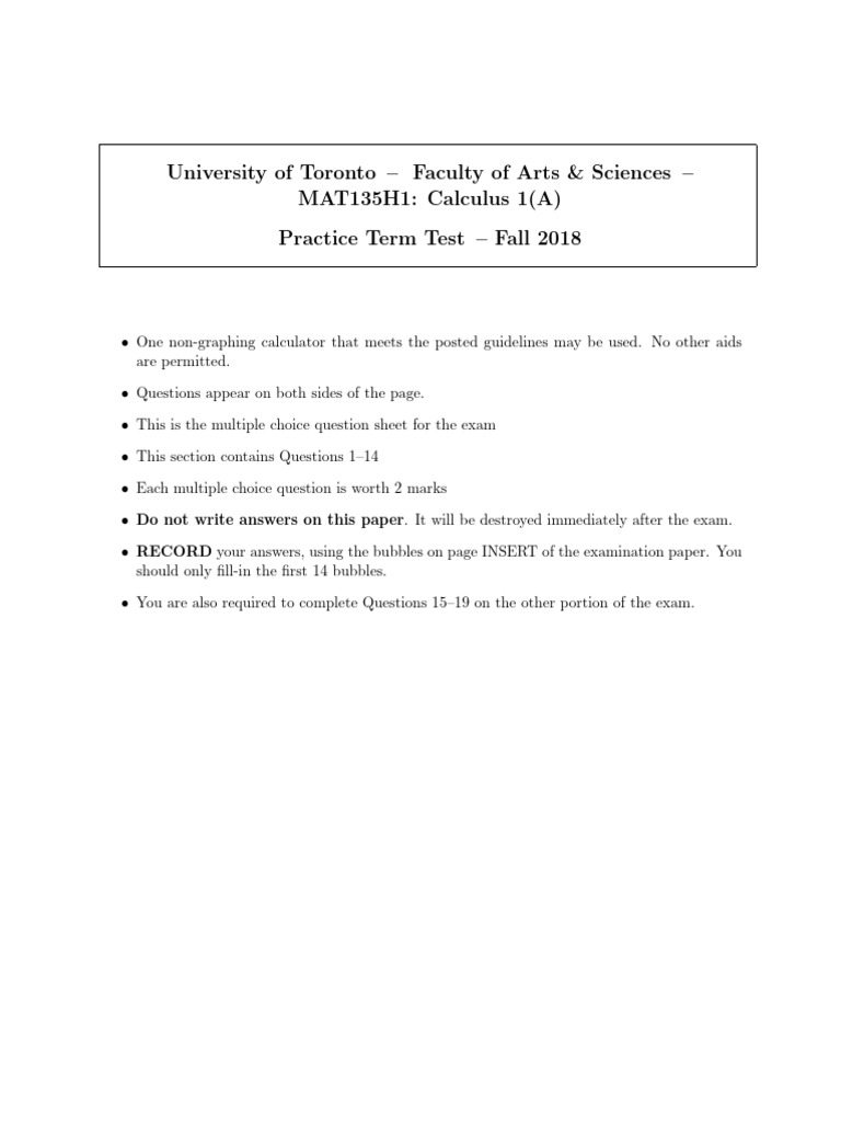 MAT135 F18 Practice+TT Multiple Choice Questions | PDF | Multiple ...