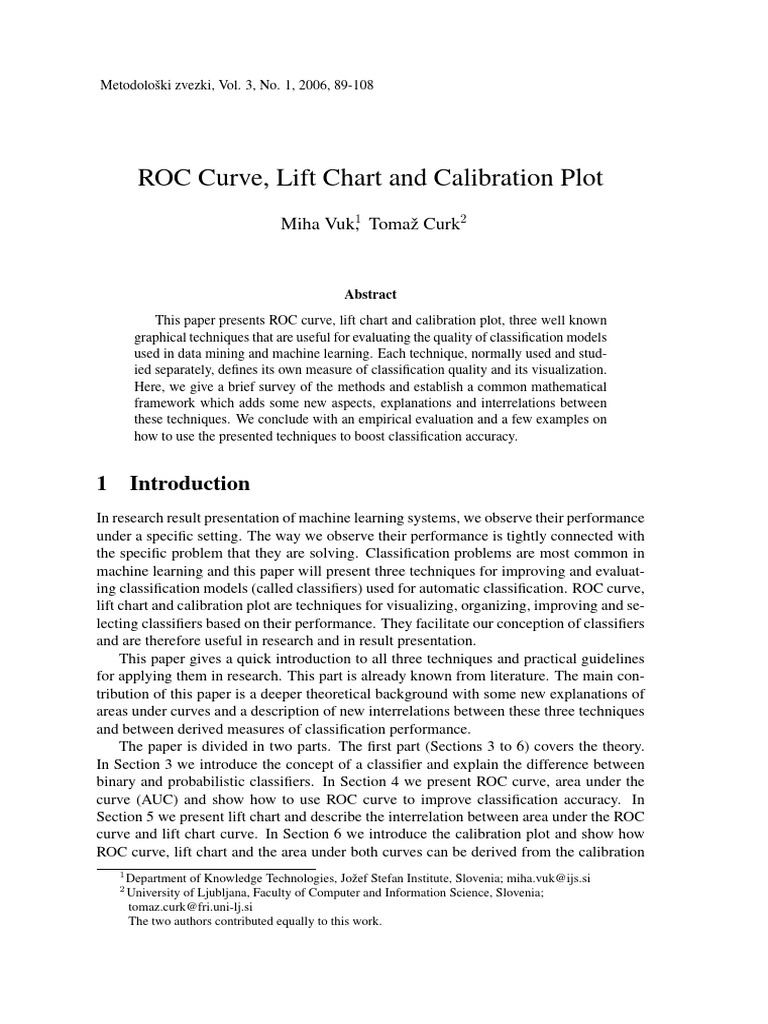 Evaluating Classification Models: ROC, Lift, Calibration | PDF ...