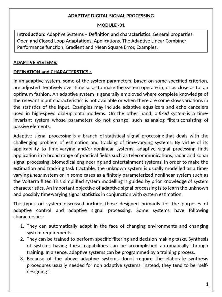 Adaptive Digital Signal Processing Overview | PDF | Equalization (Audio) | Signal Processing