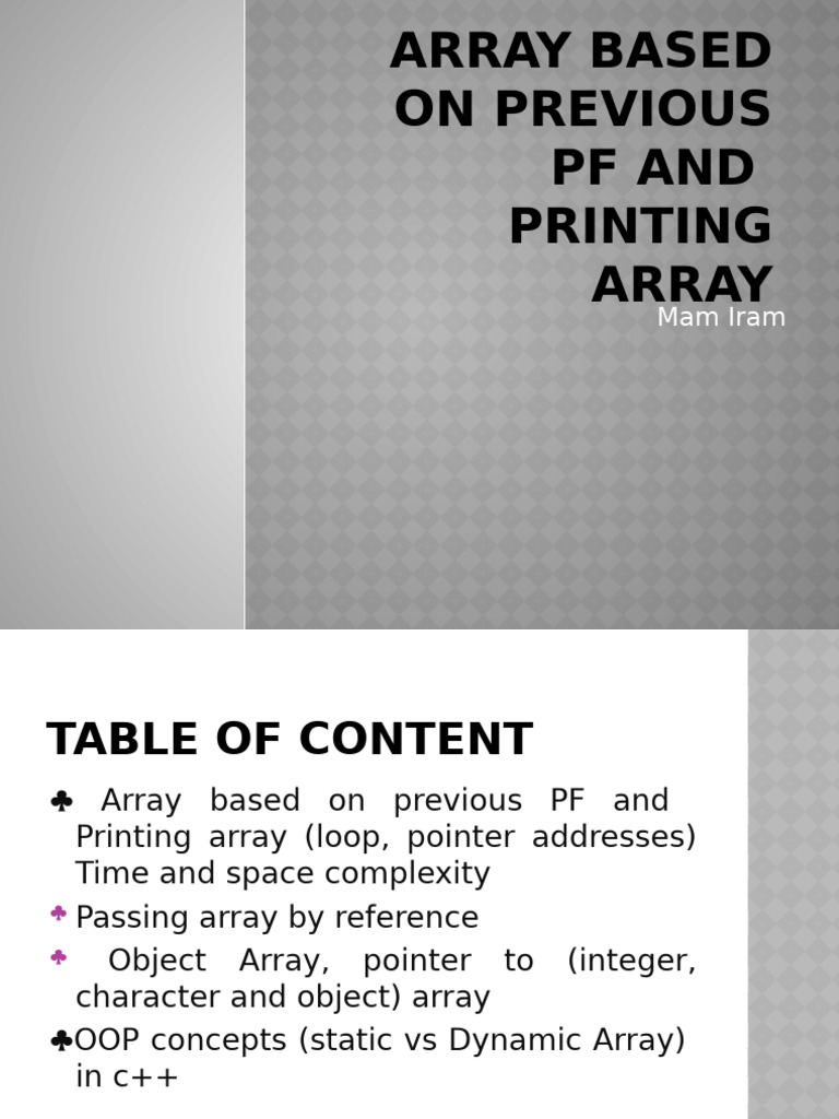 Array Based On Previous PF and Printing Array-1 | PDF | Pointer ...