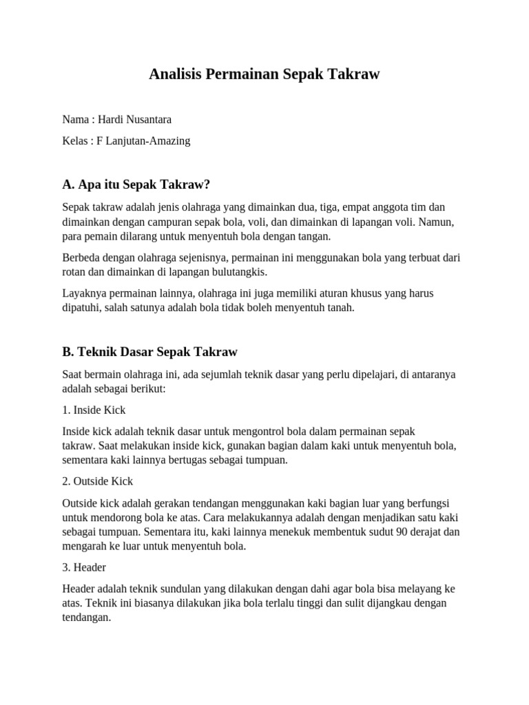 Teknik Horse Kick Serve dalam Sepak Takraw | PDF