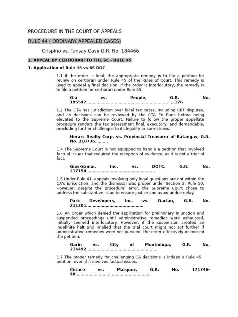 Final Procedure Before The CA | PDF | Appeal | Certiorari
