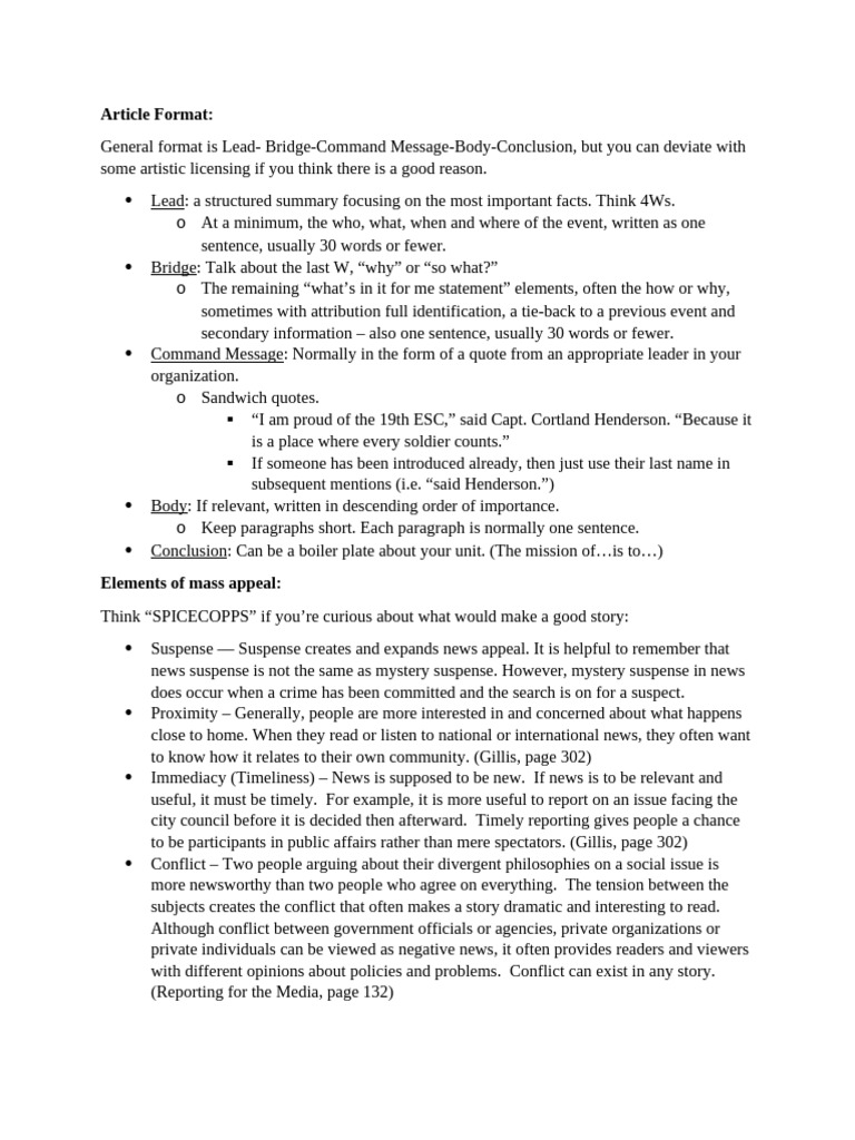 Article Writing Cheatsheet | PDF | Sergeant | Warrant Officer (United ...