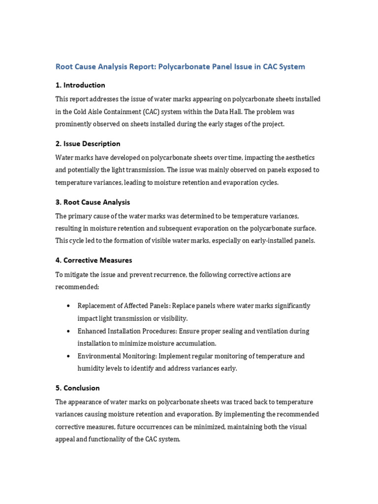 Polycarbonate Panel RCA Report DOH | PDF